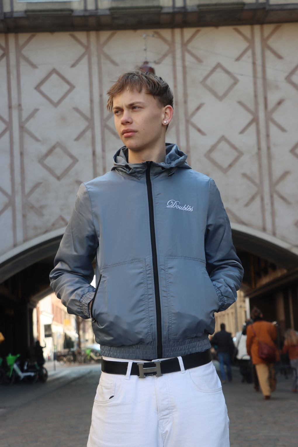 Nylon Windbreaker with Logo - Grey – Doublés